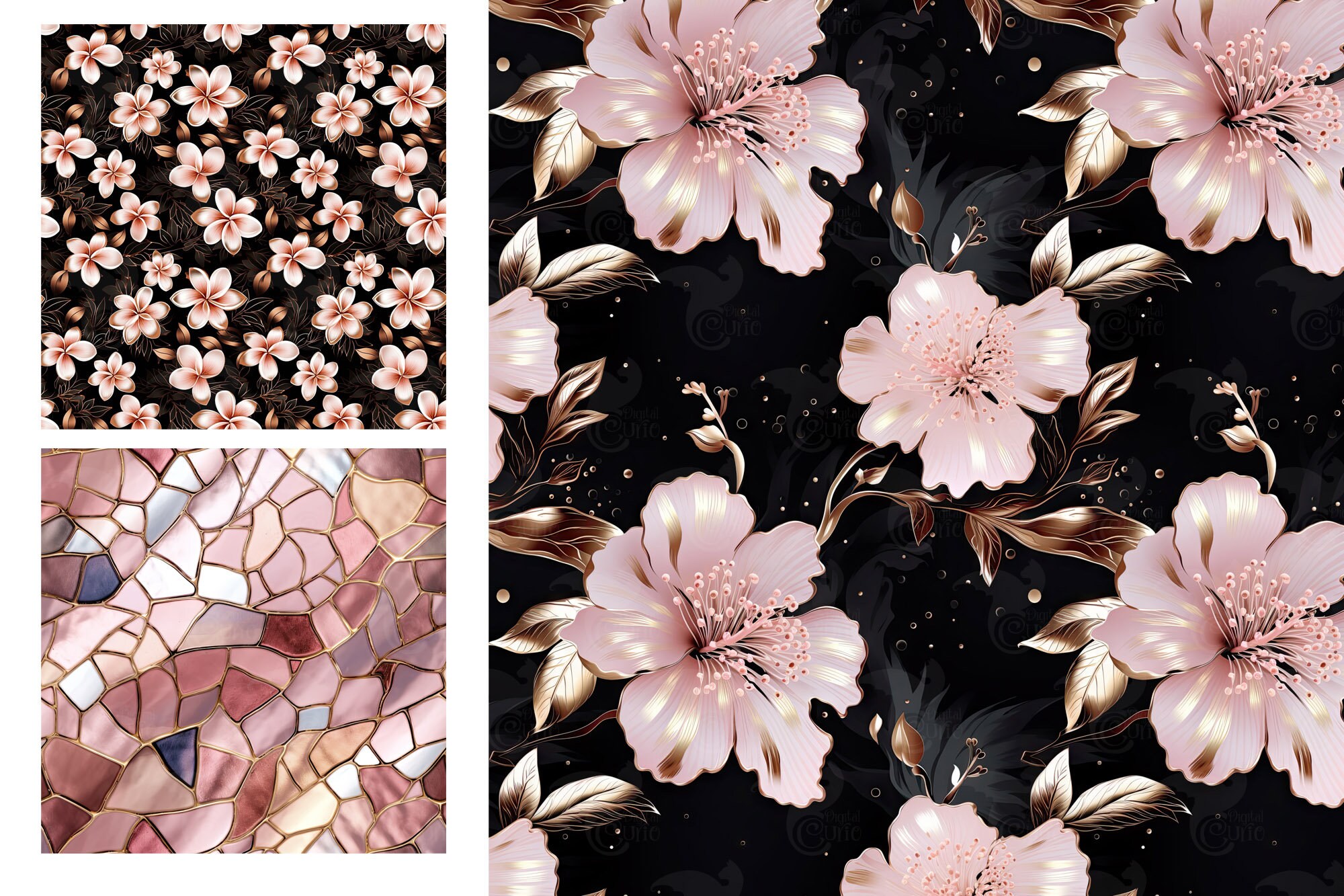 Black & Rose Gold Digital Paper, Seamless Shimmer Backgrounds (digital ...