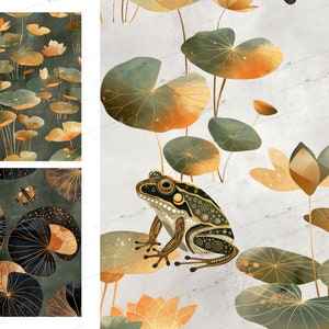 Whimsical Lily Pads Digital Paper, Seamless Frog Patterns Printable ...