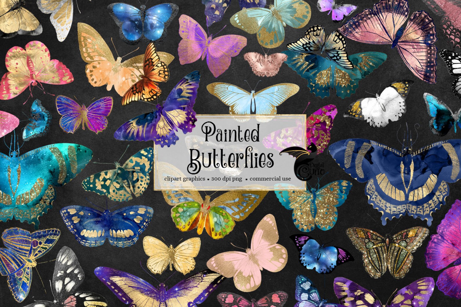 Painted Butterflies Clipart Gold Foil Butterfly Clipart - Etsy