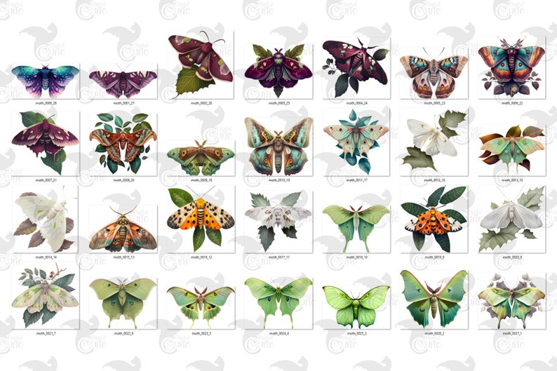 Moth Clipart Digital Moth Illustrations in Png Clip Art - Etsy
