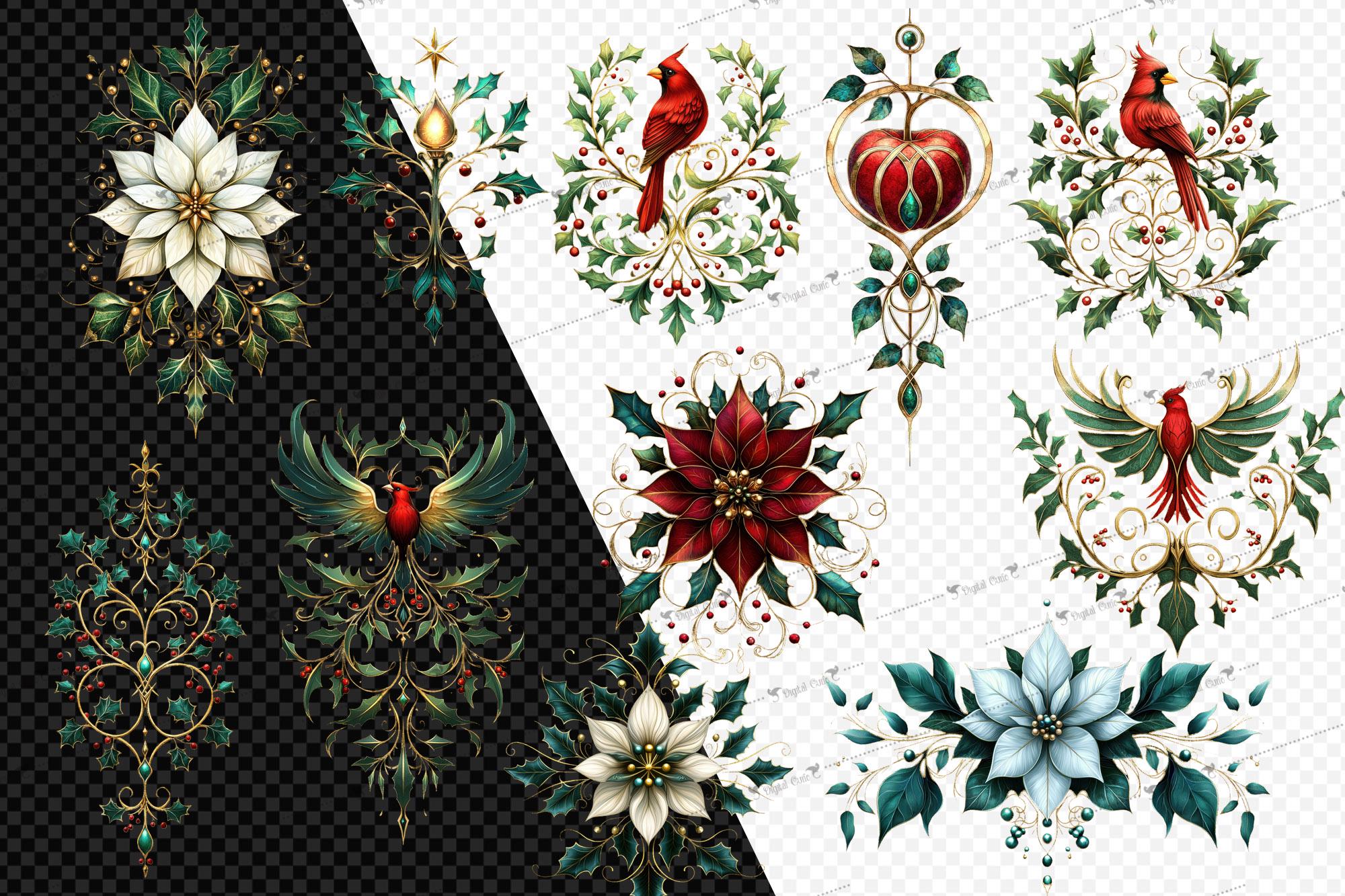 Elven Christmas Graphics – Fantasy Floral Emblems, PNG (digital ...