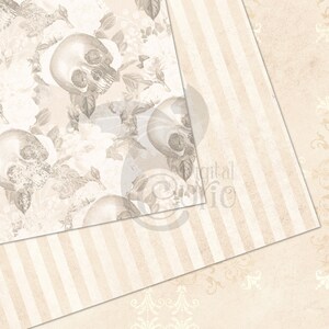 Ivory Gothic Digital Paper, Seamless Skull Damask Halloween Scrapbook ...