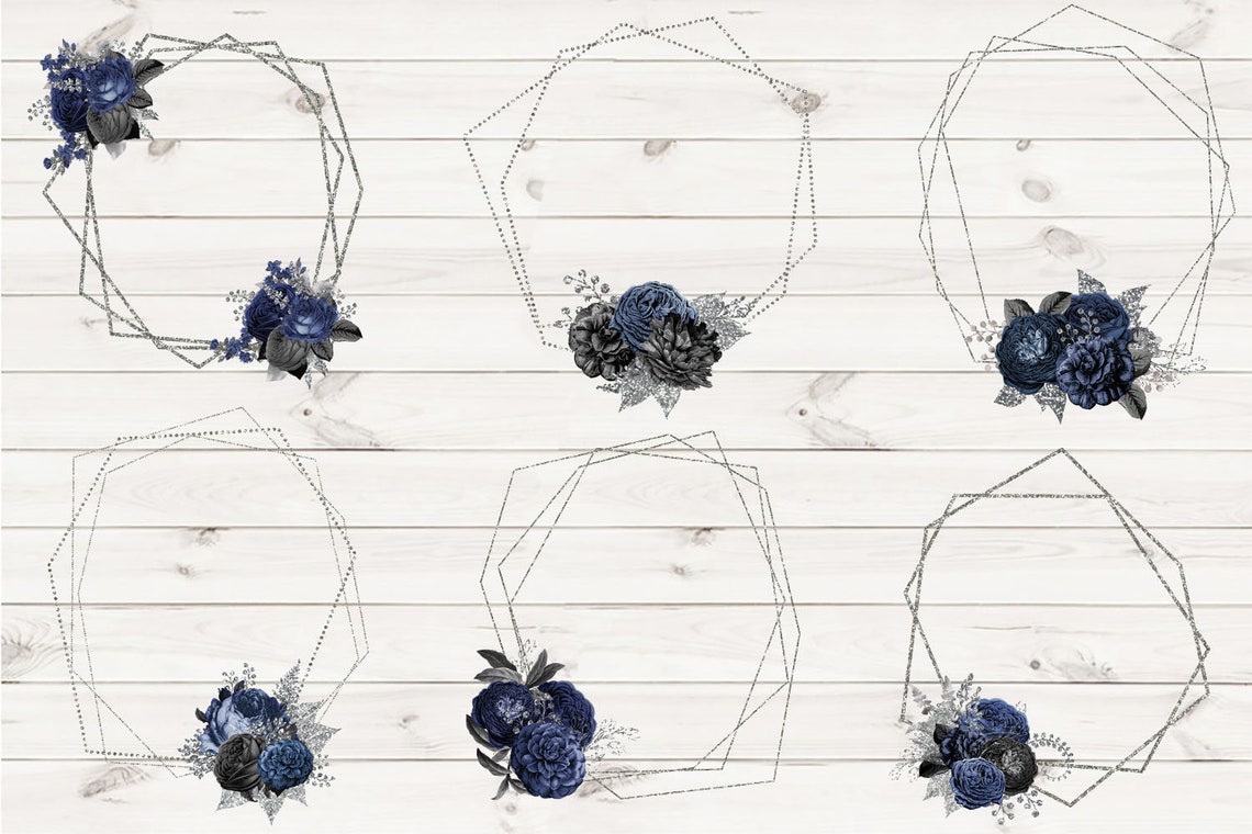 Navy and Silver Geometric Frames Clipart Silver Glitter | Etsy
