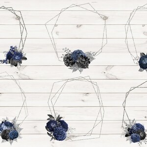 Navy and Silver Geometric Frames Clipart, Silver Glitter Polygonal ...