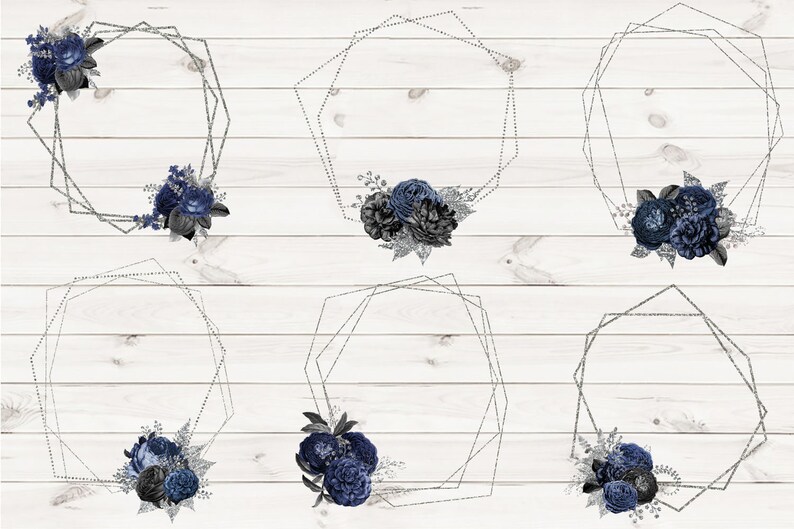 Navy and Silver Geometric Frames Clipart Silver Glitter | Etsy