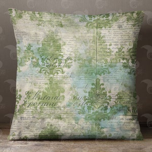 Green Damask Newsprint Digital Paper, Vintage Textures (digital ...
