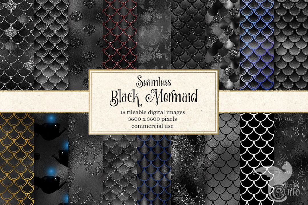 Black Mermaid Digital Paper, Black Mermaid Scales, Mermaid Scale ...