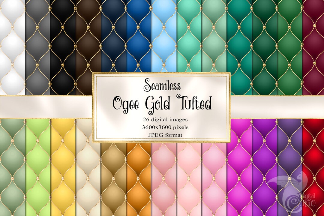 Ogee Gold Tufted Digital Paper - Luxury Quilted Backgrounds, Upholstery ...
