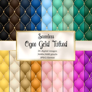 Ogee Gold Tufted Digital Paper - Luxury Quilted Backgrounds, Upholstery ...
