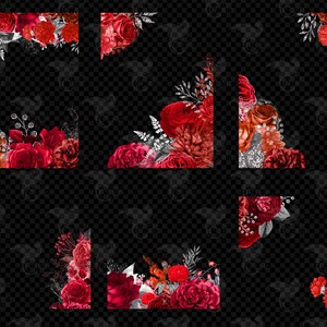 5x7 Red and Silver Floral Overlays for Invitations, Planners, Journal ...