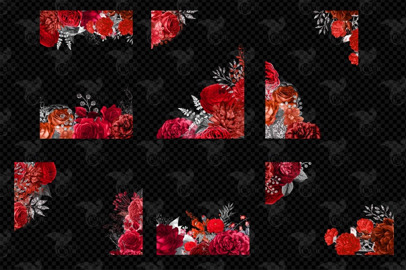 5x7 Red and Silver Floral Overlays for Invitations Planners | Etsy