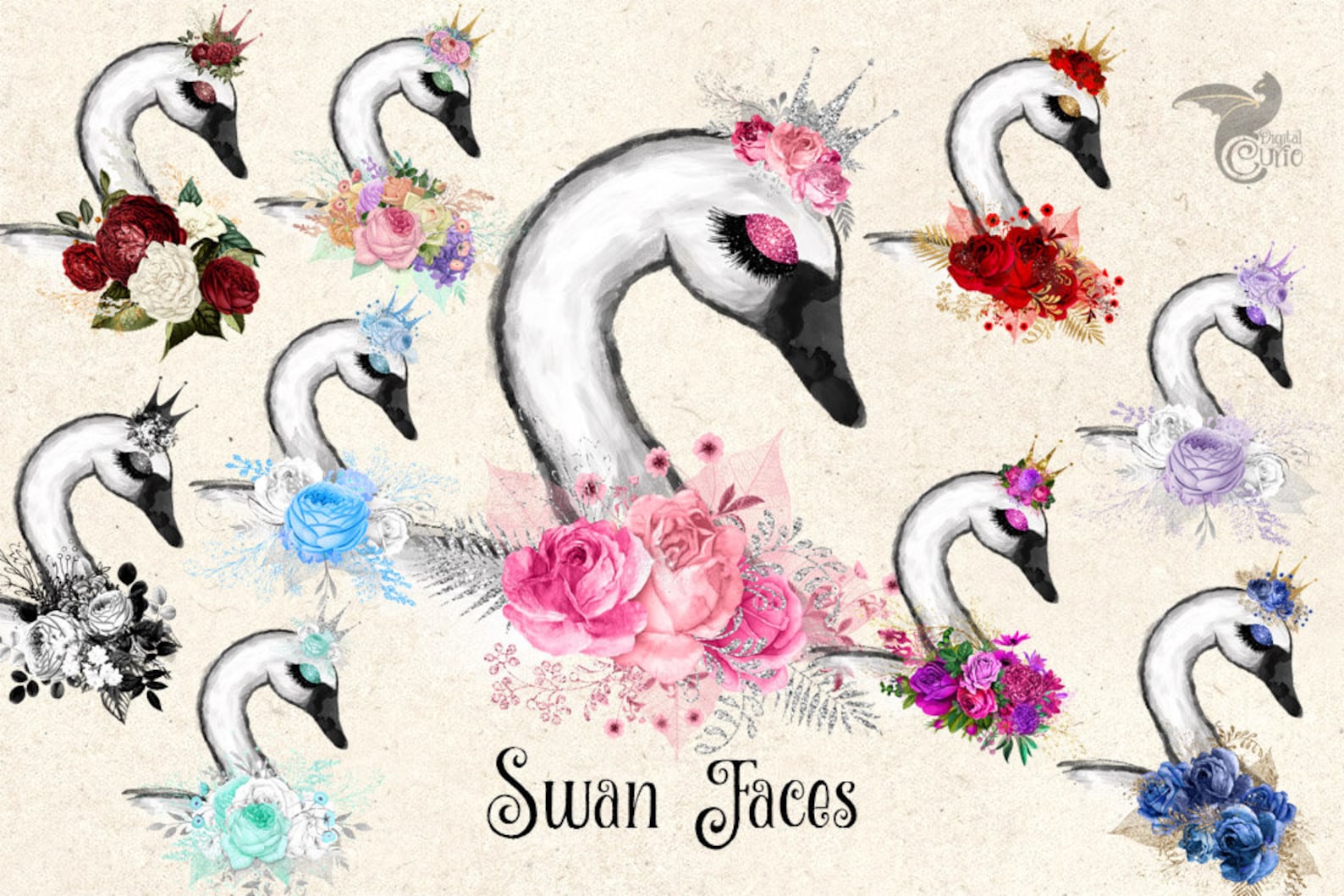 Swan Faces Clipart Swan Clipart Beautiful Swan Eyes Clip | Etsy