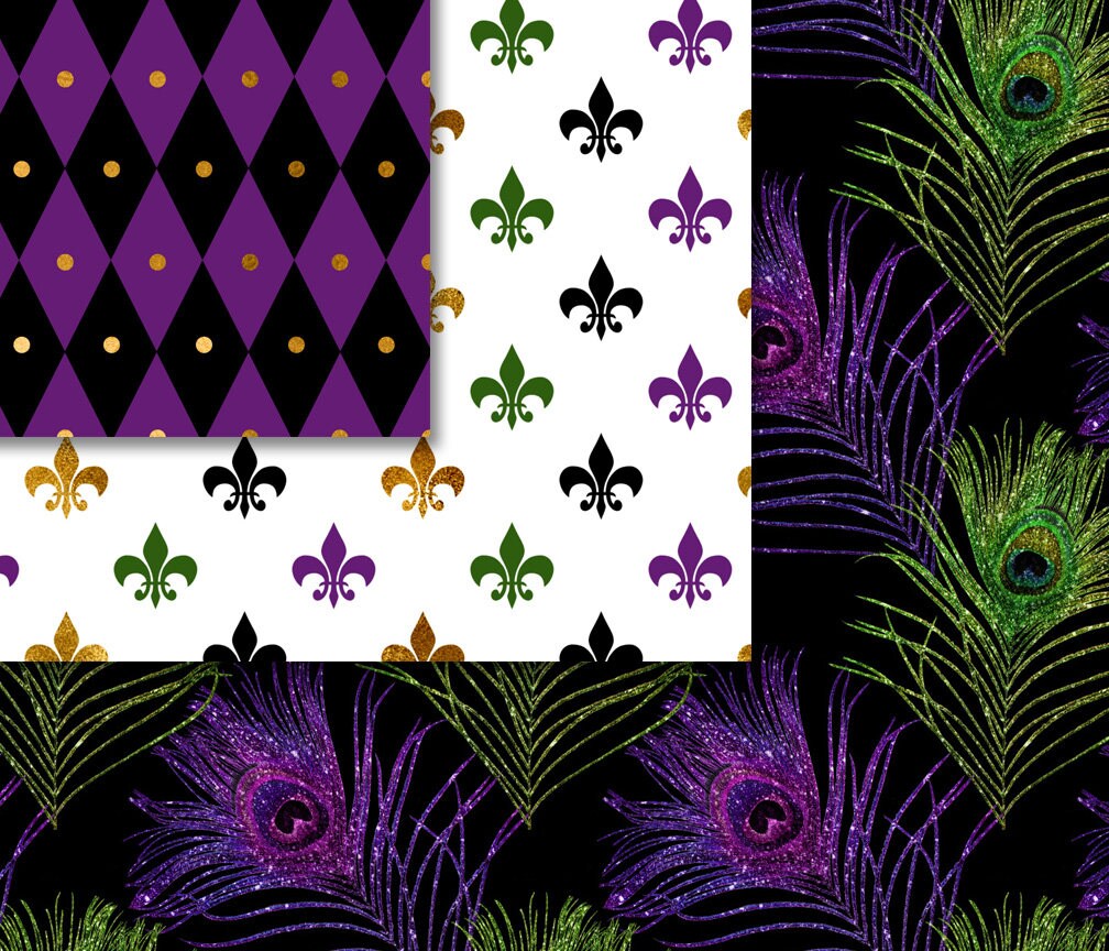 Mardi Gras Digital Paper Seamless Patterns With Masquerade - Etsy