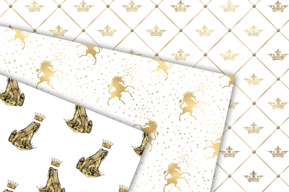 White and Gold Princess Digital Paper, Seamless Patterns (digital ...