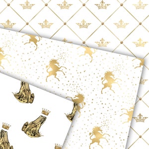 White and Gold Princess Digital Paper, Seamless Fairy Princess Patterns ...