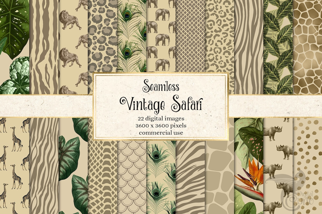 Vintage Safari Digital Paper, Seamless Animal Print Textures (digital ...