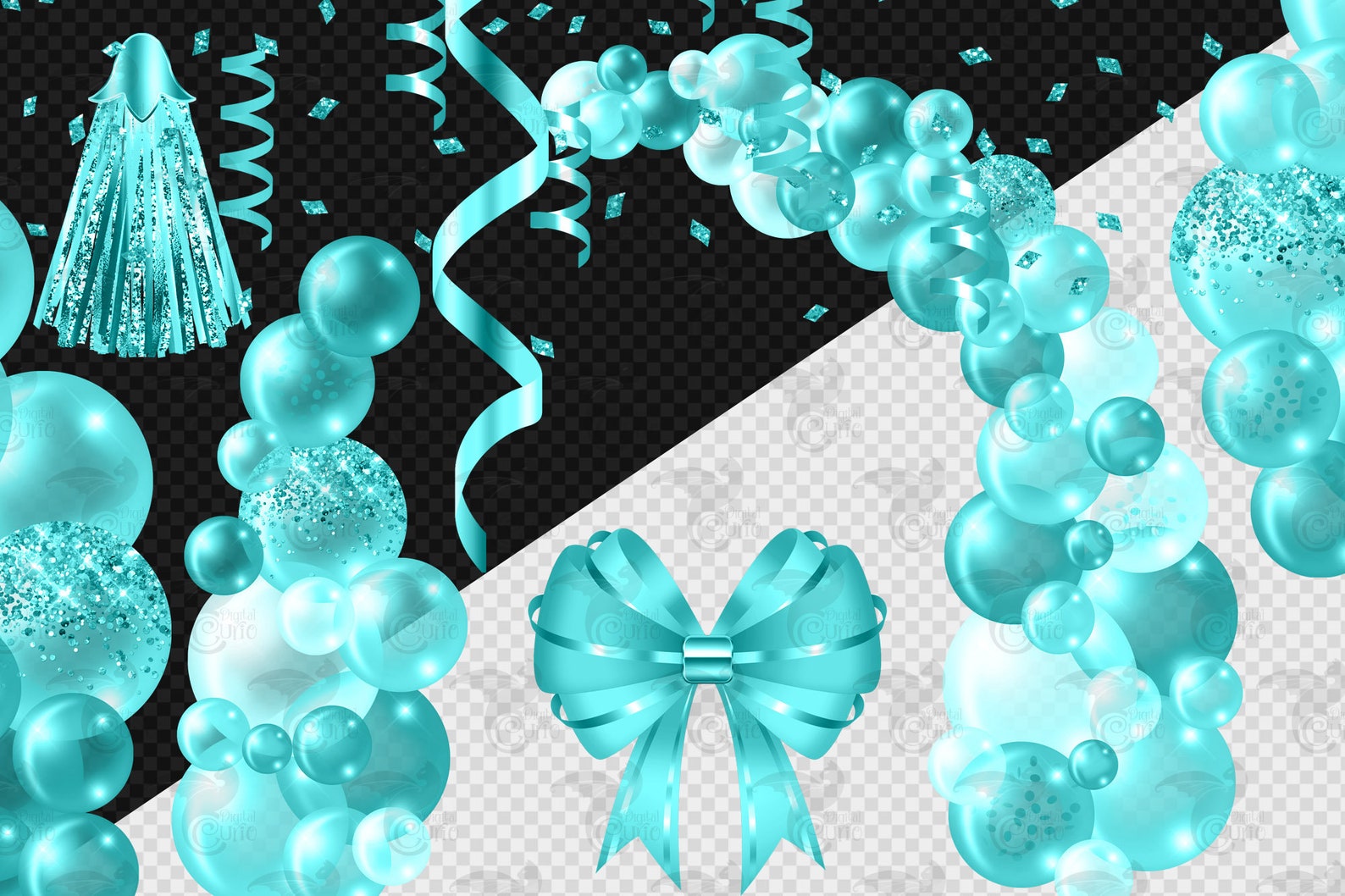 Turquoise Balloon Arch Clipart glam balloon png digital | Etsy