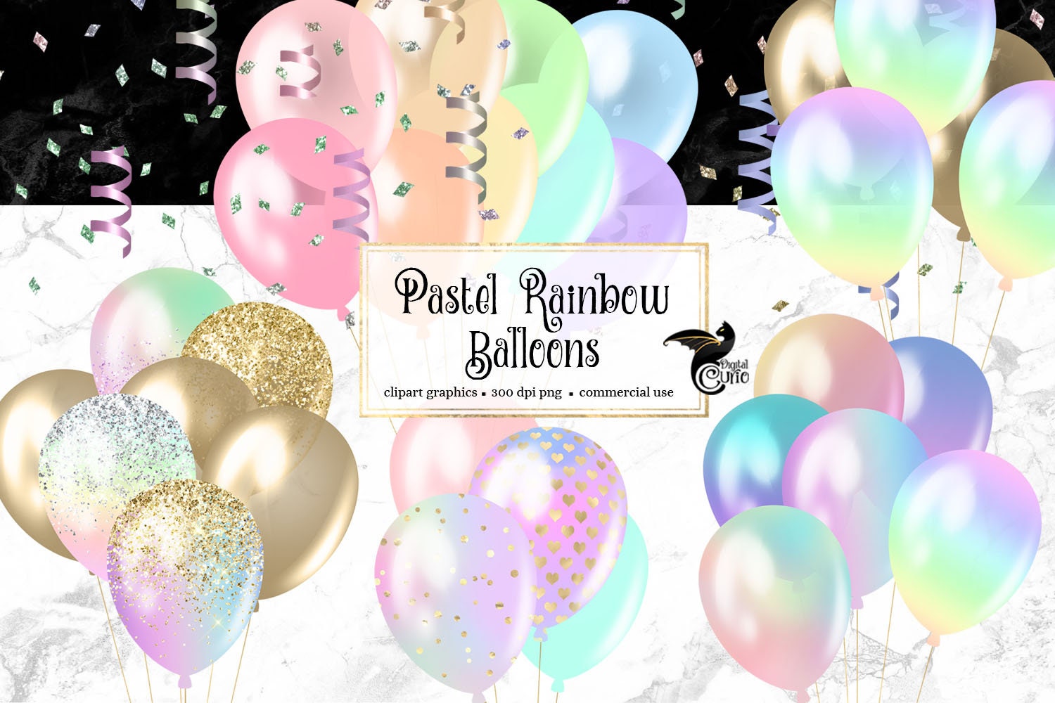 Pastel Rainbow Balloons Clipart Pastel Party Clip Art | Etsy