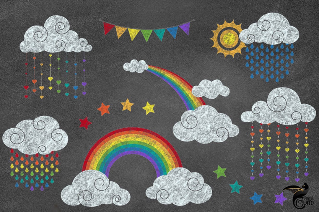Chalkboard Rainbow Clipart, Rainbow Clip Art, Clouds, Weather Clipart ...