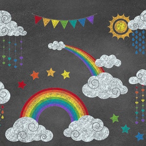 Chalkboard Rainbow Clipart Rainbow Clip Art clouds weather | Etsy