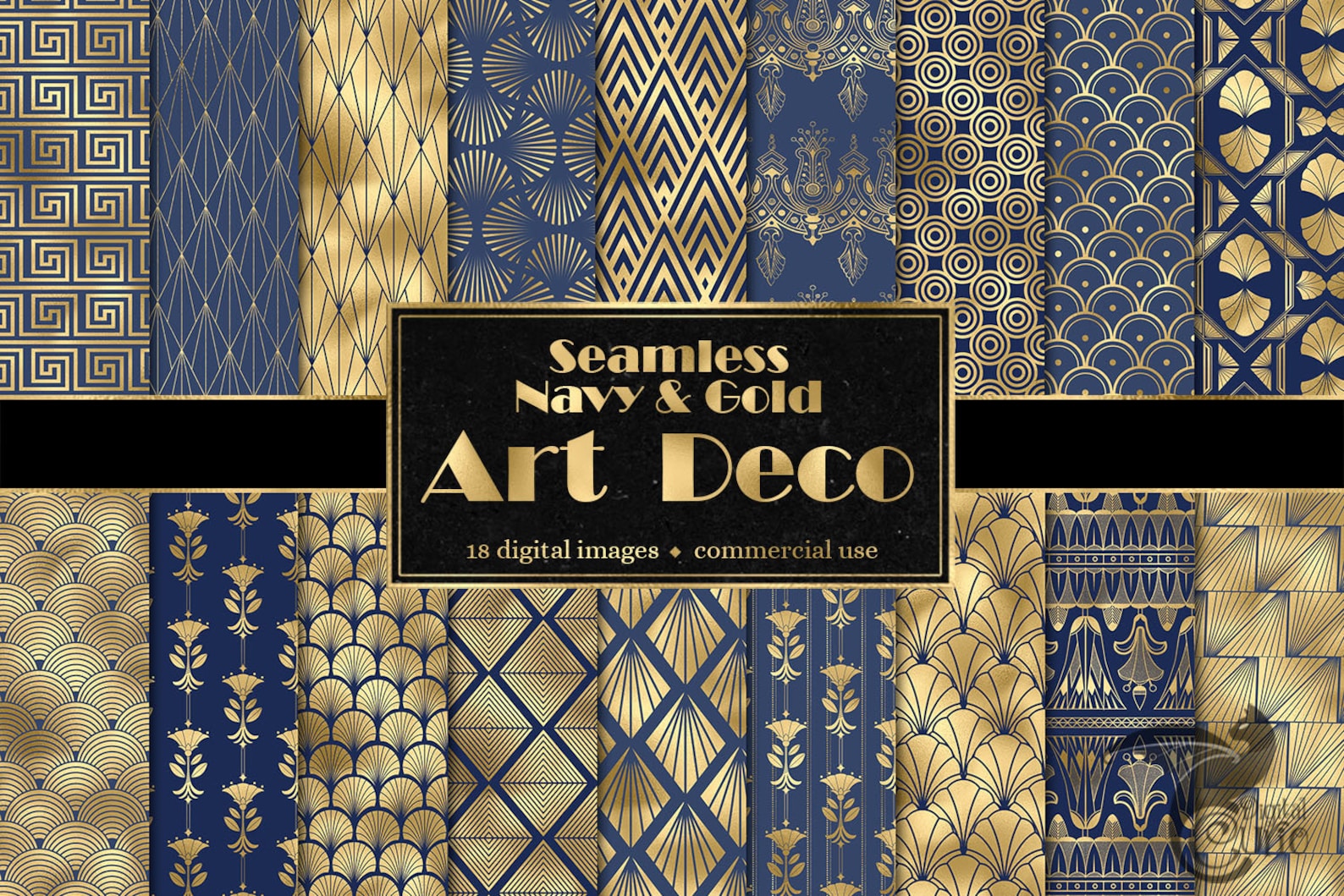 Navy and Gold Art Deco Digital Paper Seamless Deco Patterns - Etsy