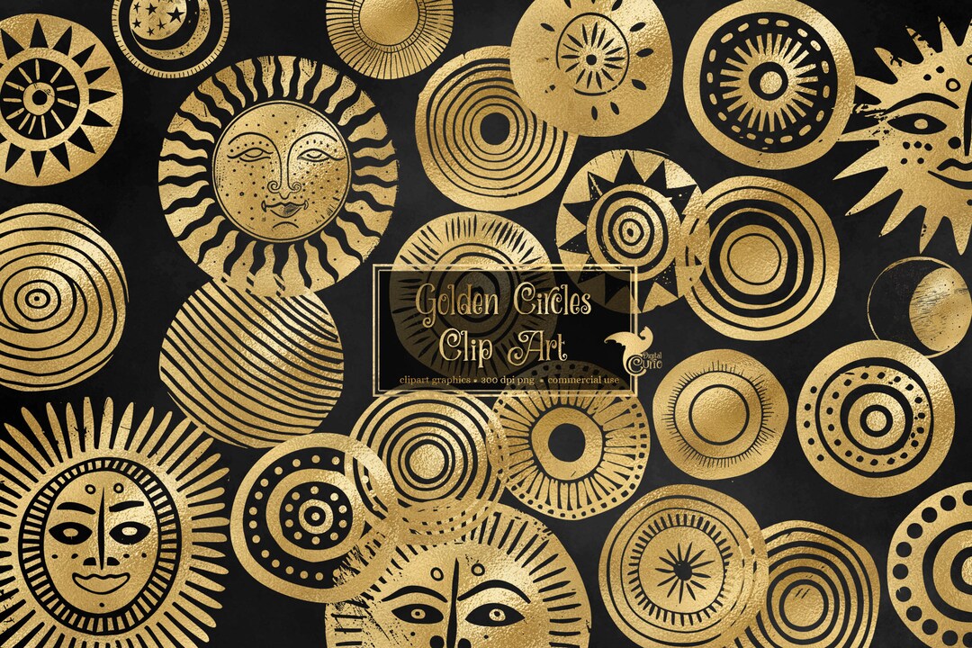 Golden Circles Elements Clipart, Fantasy Boho Gold Foil Clip Art PNG ...