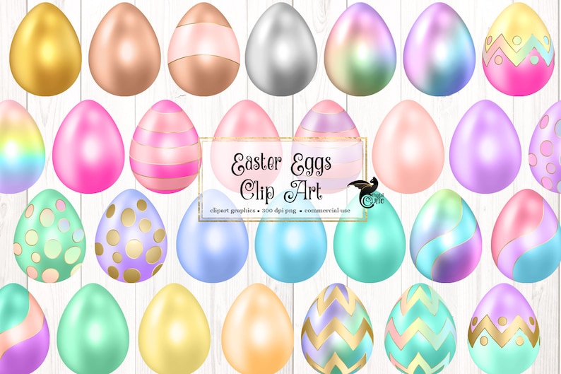 Easter Eggs Clipart Pastel Rainbow and Gold Eggs Instant | Etsy
