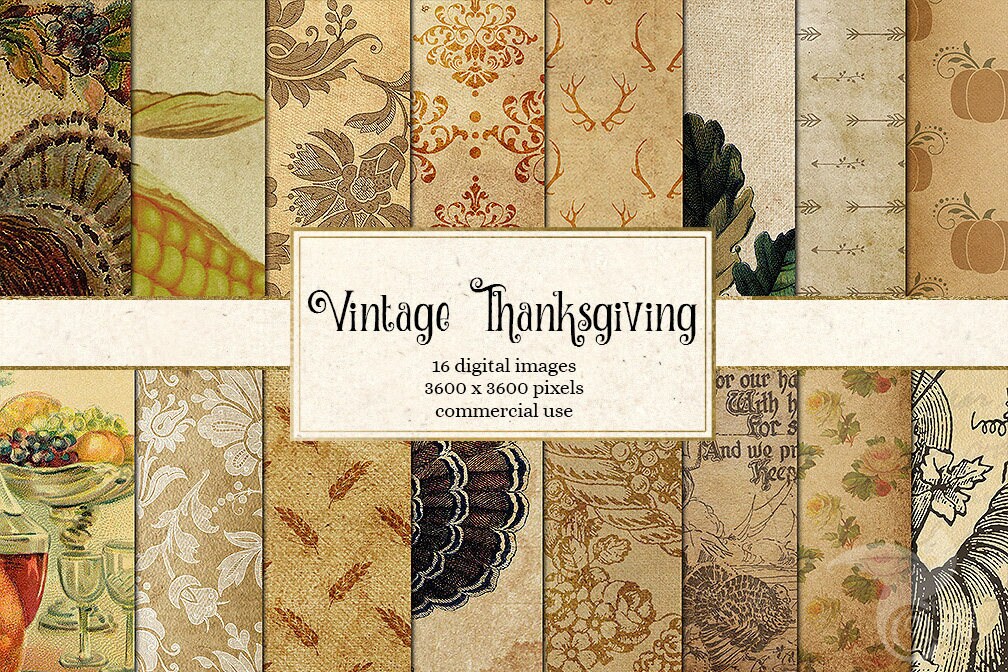 Vintage Thanksgiving Digital Paper Autumn Harvest Bounty | Etsy