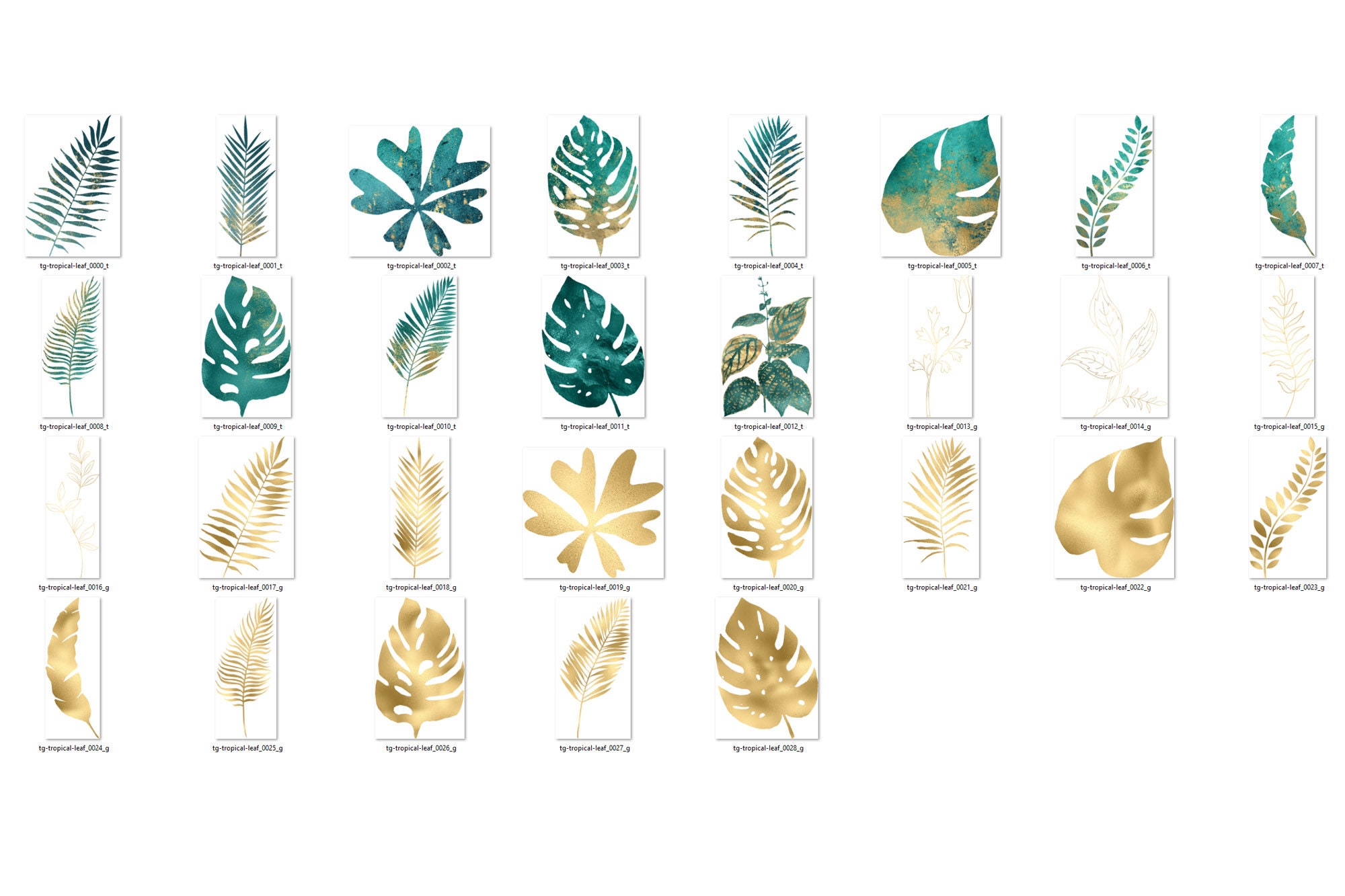 Teal and Gold Tropical Leaves Clipart Turquoise and Gold Foil - Etsy