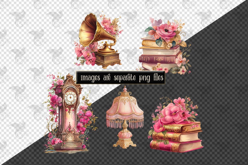 Watercolor Pink Antique Clipart Vintage Shabby PNG Format - Etsy
