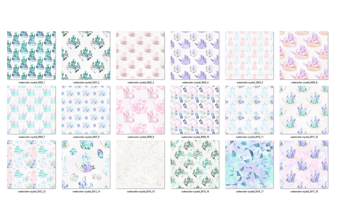 Watercolor Crystals Digital Paper Seamless Patterns With | Etsy