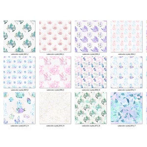 Watercolor Crystals Digital Paper, Seamless Patterns With Rainbow ...