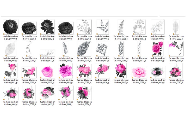 Fuchsia Black and Silver Floral Clipart Vintage Flower Clip - Etsy