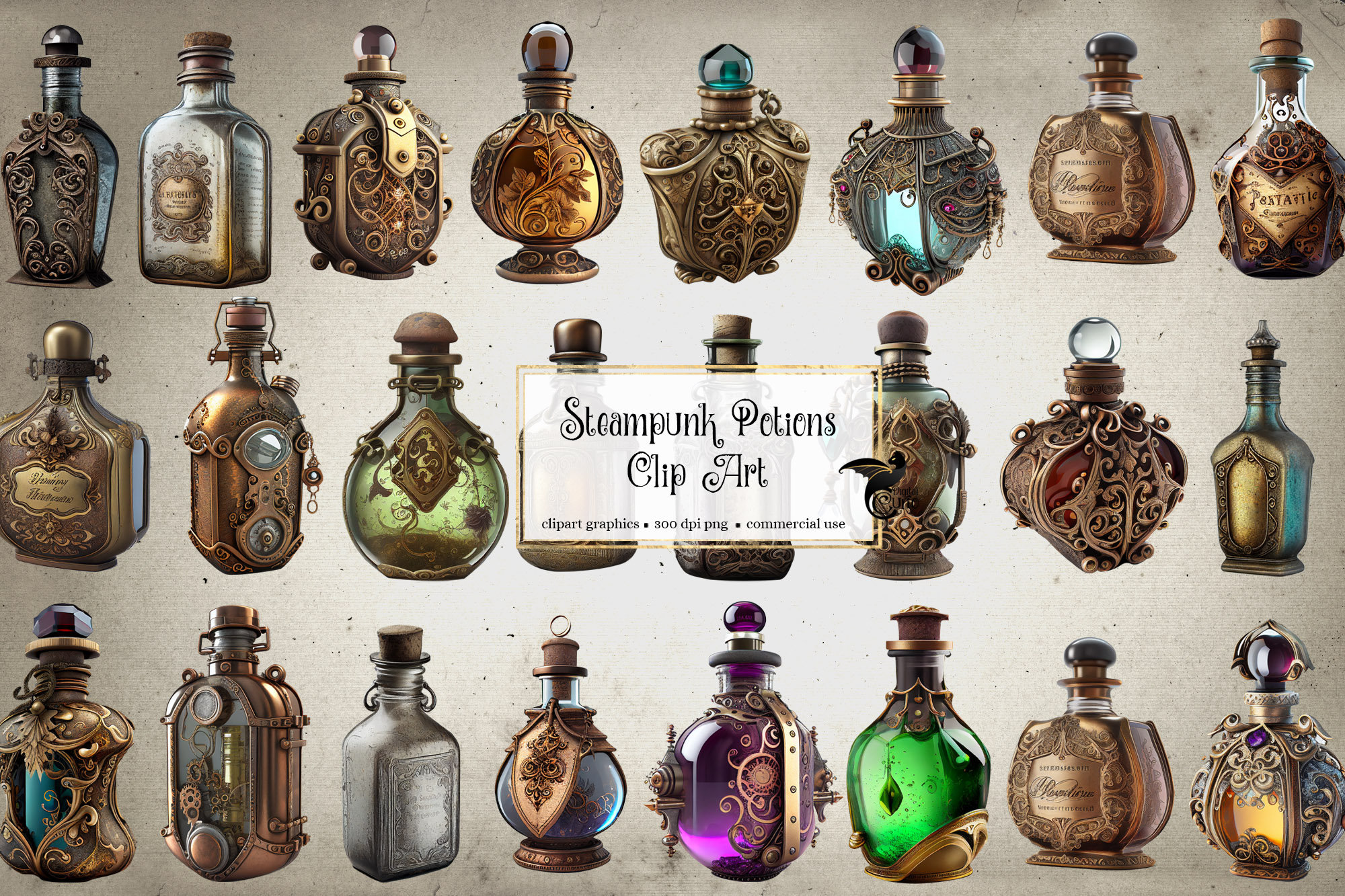 Steampunk Potions Clipart Clip Art Graphics and Collage - Etsy Australia
