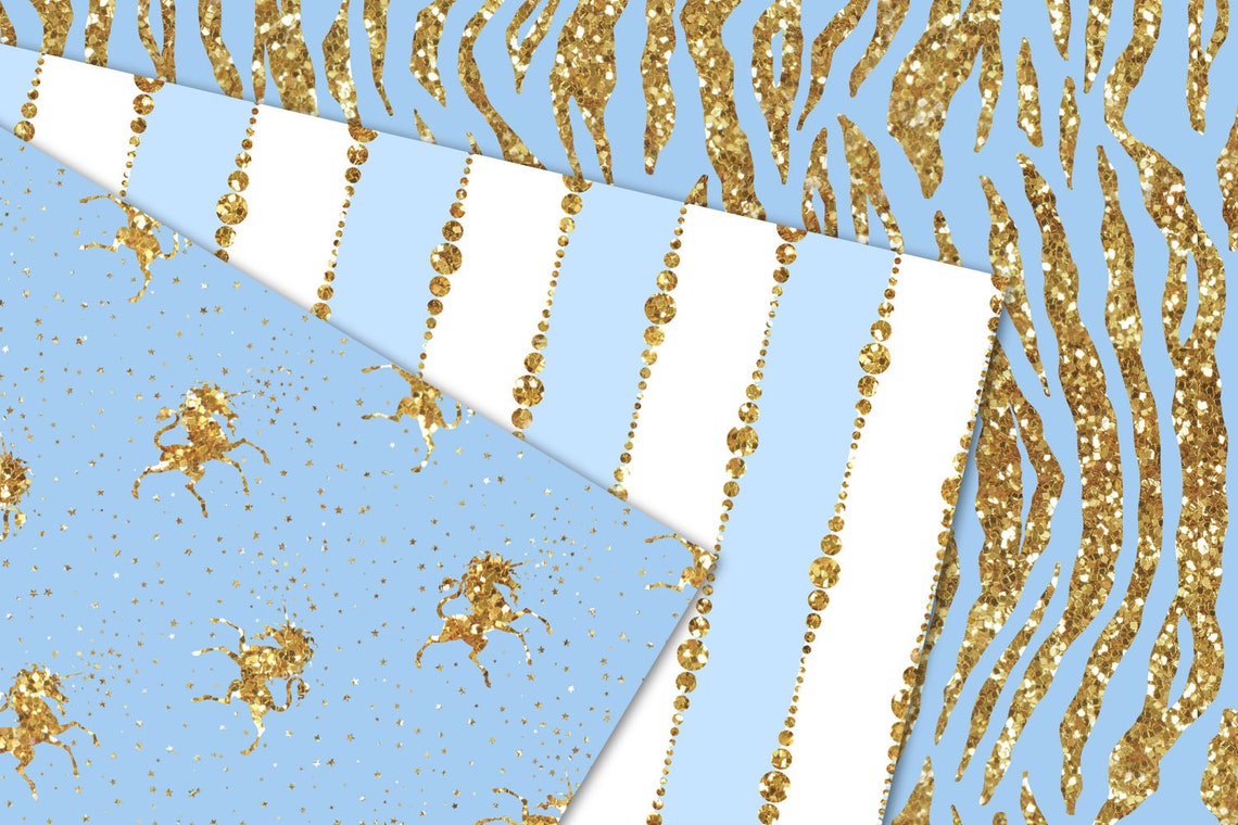 Blue and Gold Glitter Digital Paper, Seamless Scrapbook Patterns ...