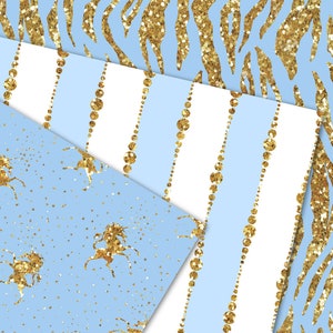 Blue and Gold Glitter Digital Paper, Seamless Gold Glitter Printable ...
