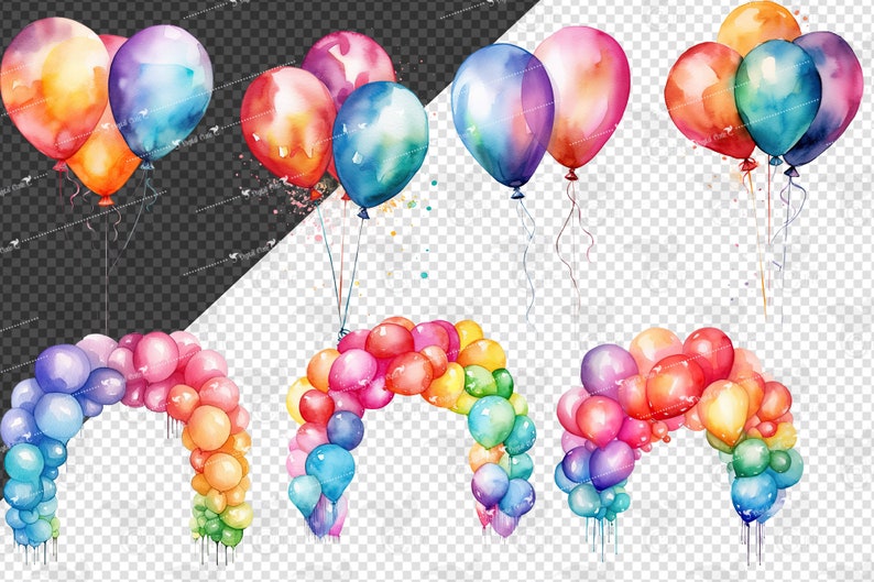Watercolor Rainbow Balloons Clipart, PNG Clip Art Graphics Instant ...