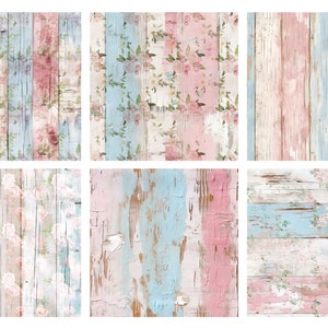 Shabby Wood Textures Digital Paper, Floral Rustic Planks (seamless ...