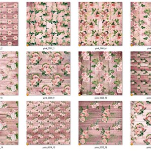Blush Floral Wood Digital Paper, Shabby Pink Flowers and Wood ...