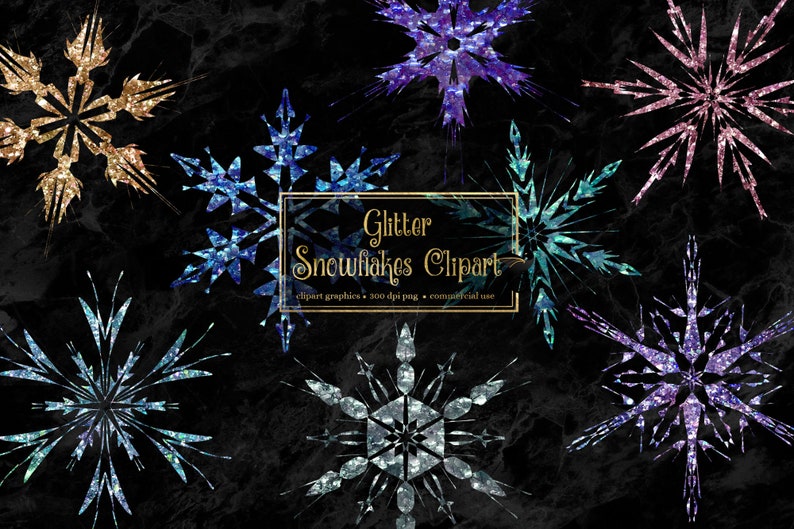 Glitter Snowflakes Clipart - Iridescent Digital Graphics for Instant ...