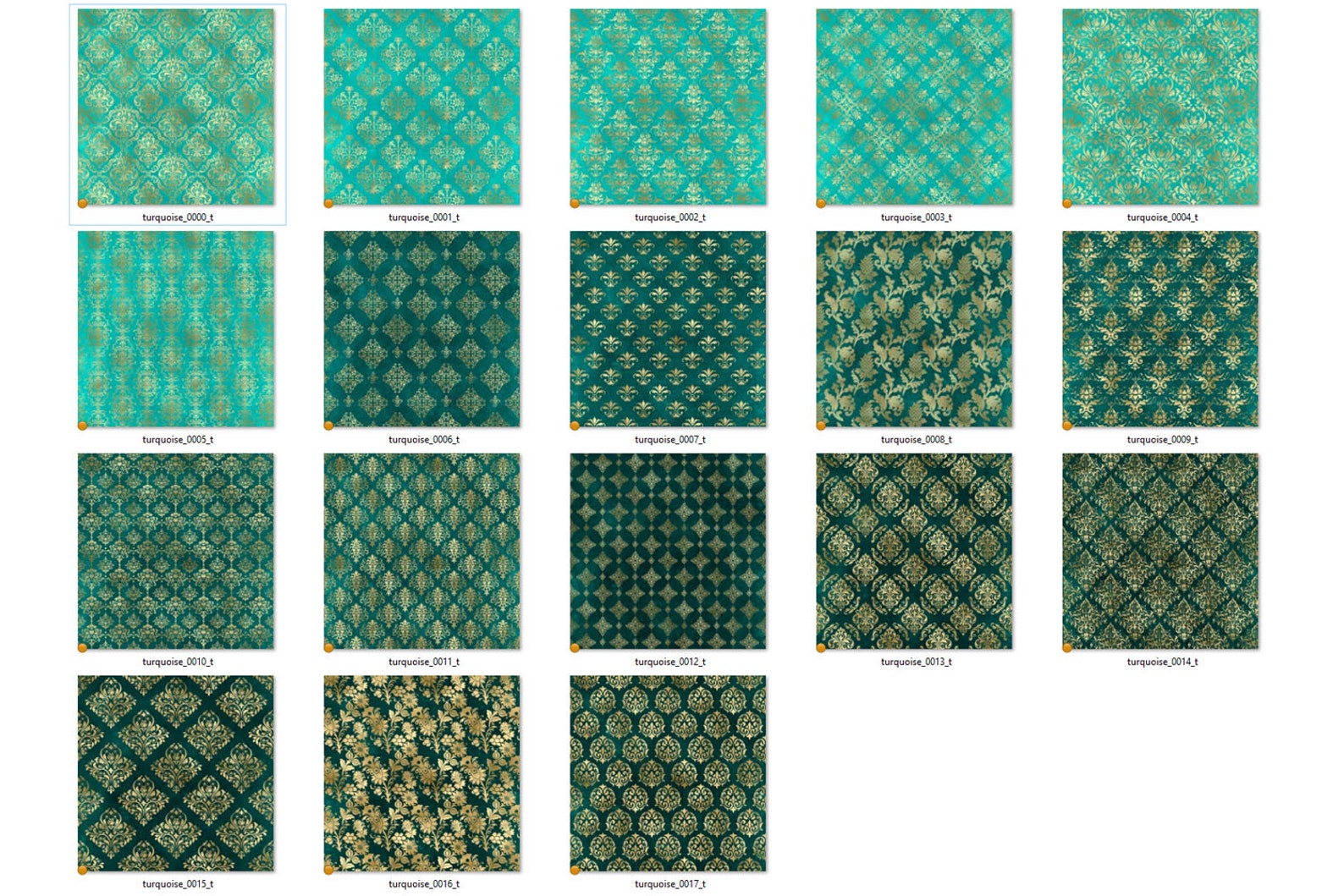 Turquoise and Gold Damask Digital Paper, Seamless Damask Patterns ...