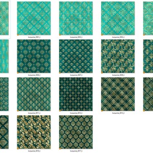 Turquoise and Gold Damask Digital Paper, Seamless Damask Patterns ...