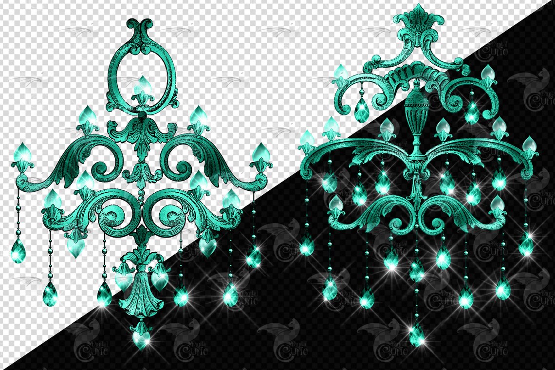 Magic Teal Chandelier Clip Art Digital Png Luxury Glam - Etsy
