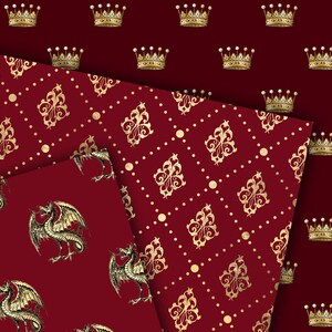 Red and Gold Princess Digital Paper, Seamless Princess Patterns and ...