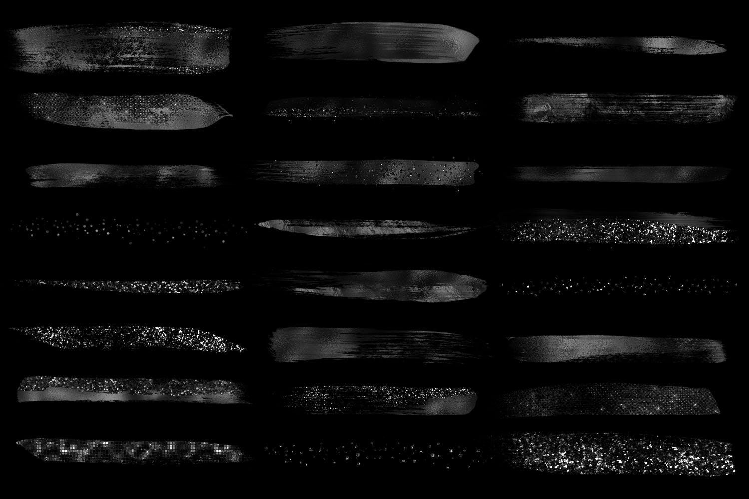 Black Glitter Paint Strokes Clipart, Foil Brush Strokes (digital PNG ...