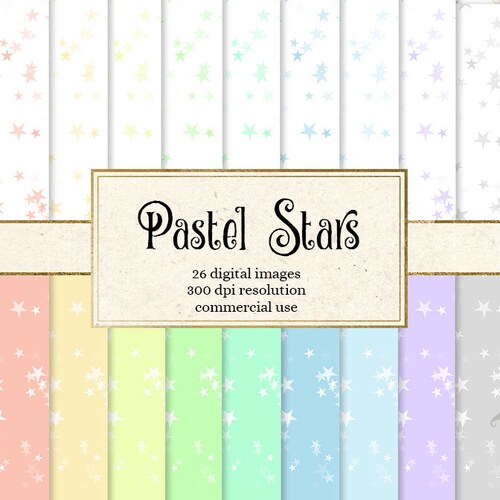 Rainbow Pastel Stars Digital Paper Backgrounds in Soft Ombre - Etsy