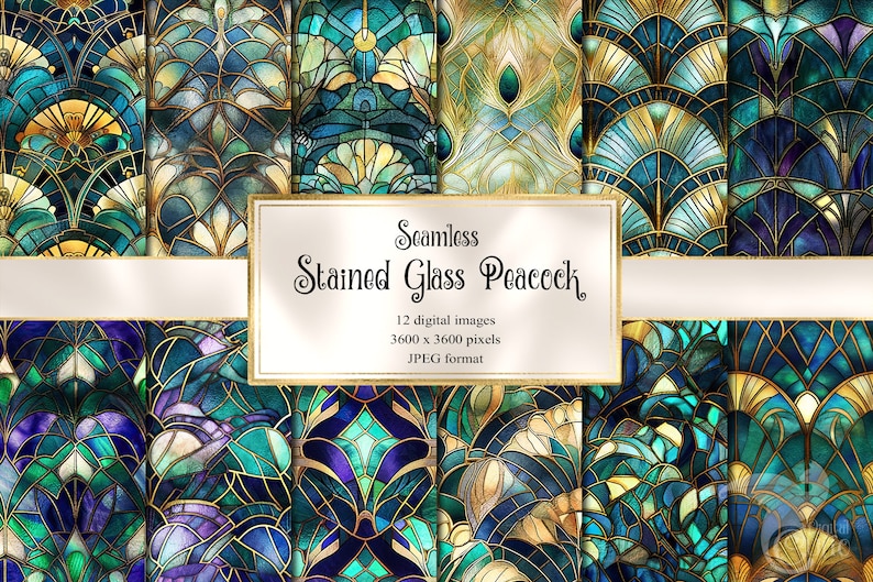 Stained Glass Peacock Digital Paper, Seamless Printable Textures ...