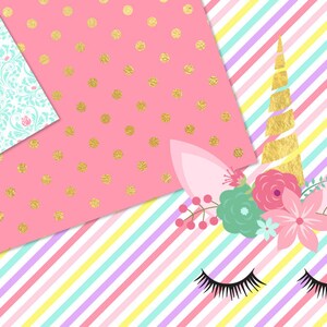 Unicorn Faces Digital Papers and Clipart, Rainbow Pastel Unicorn ...