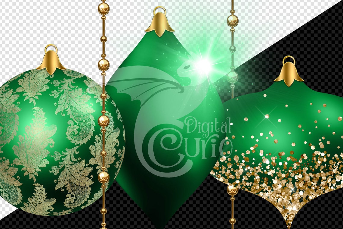 Green and Gold Christmas Ornaments Clipart (digital Download) - Etsy