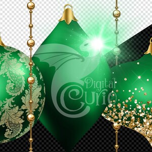 Green and Gold Christmas Ornaments Clipart (digital Download) - Etsy